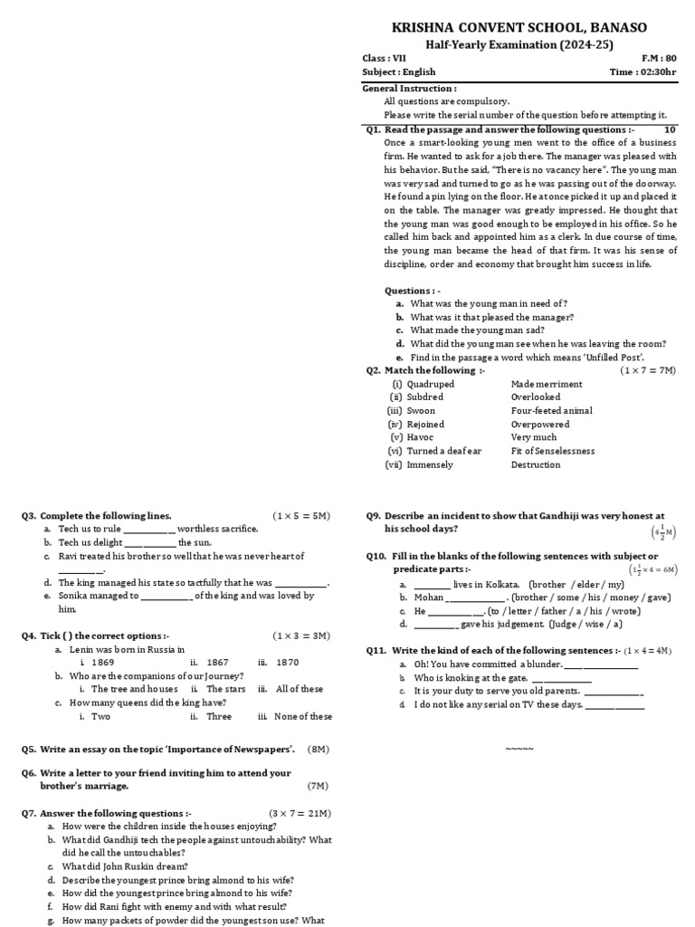 Class 7 English | PDF