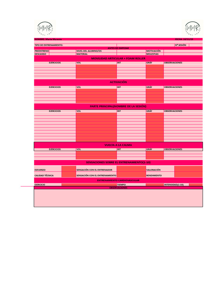 Excel Fichas de Entrenamiento | PDF