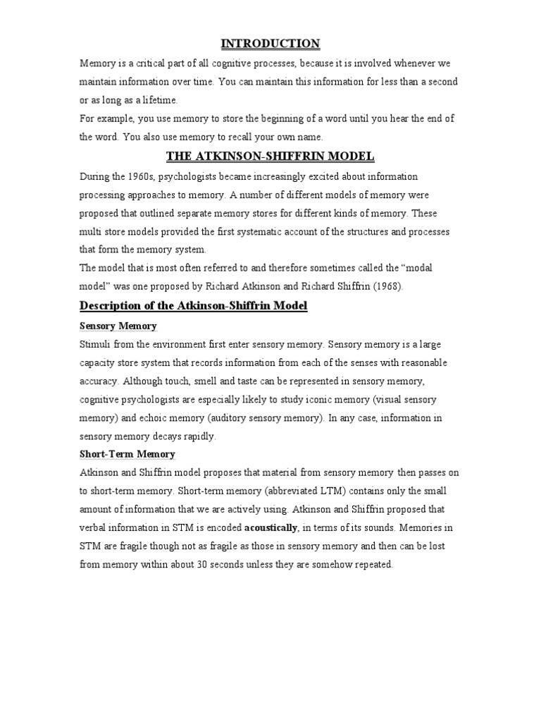 Introduction Atkinson | PDF | Memory | Perception