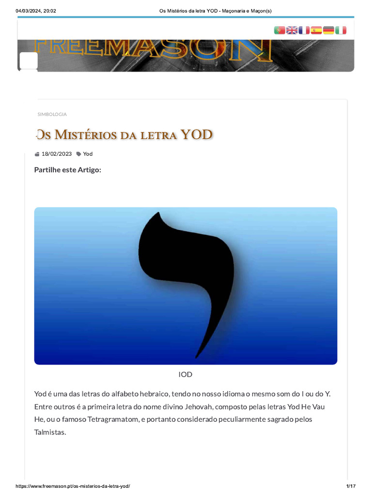 Os Mistérios Da Letra YOD - Maçonaria e Maçon(s) | PDF