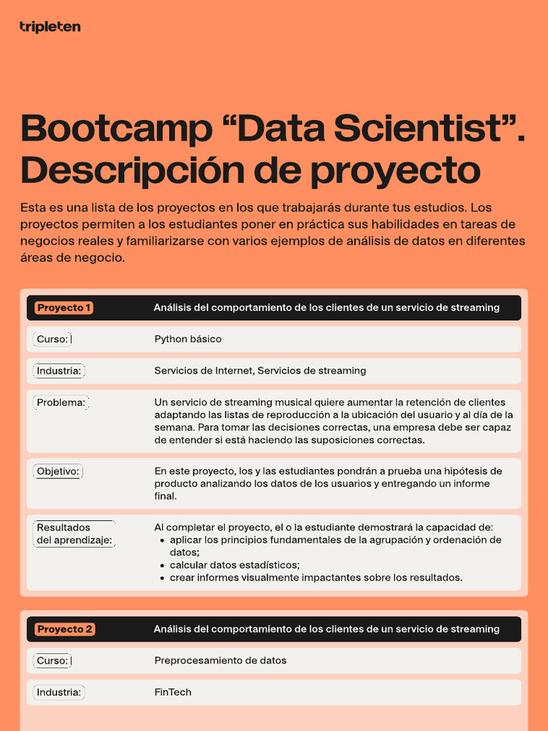 Descripcio CC 81n de Proyectos de Data Scientist | PDF