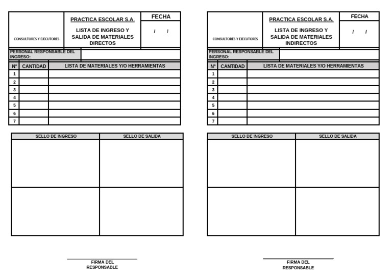 Formato de Entrada y Salida de Materiales | PDF