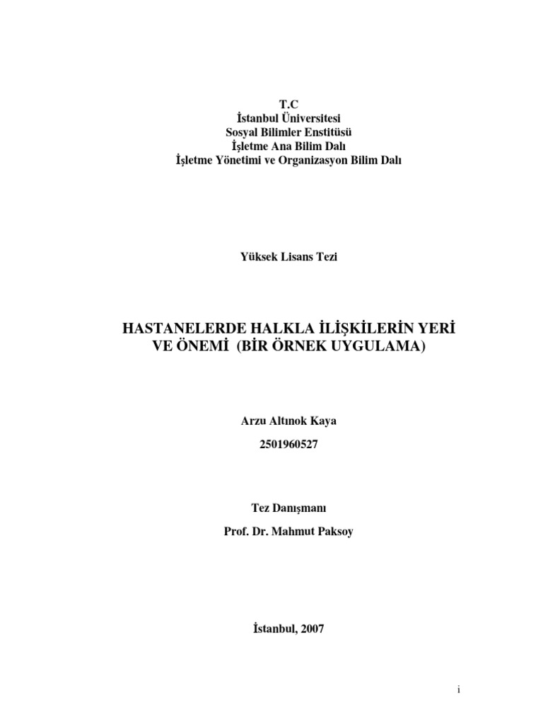 Hastanelerde Halkla L K LER N Yer Ve Önem (B R Örnek Uygulama) | PDF