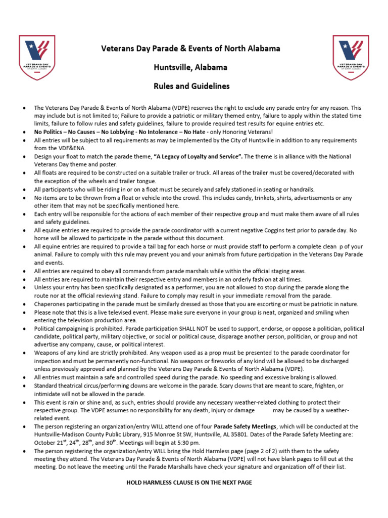 Parade Guidelines for Participants | PDF | Indemnity