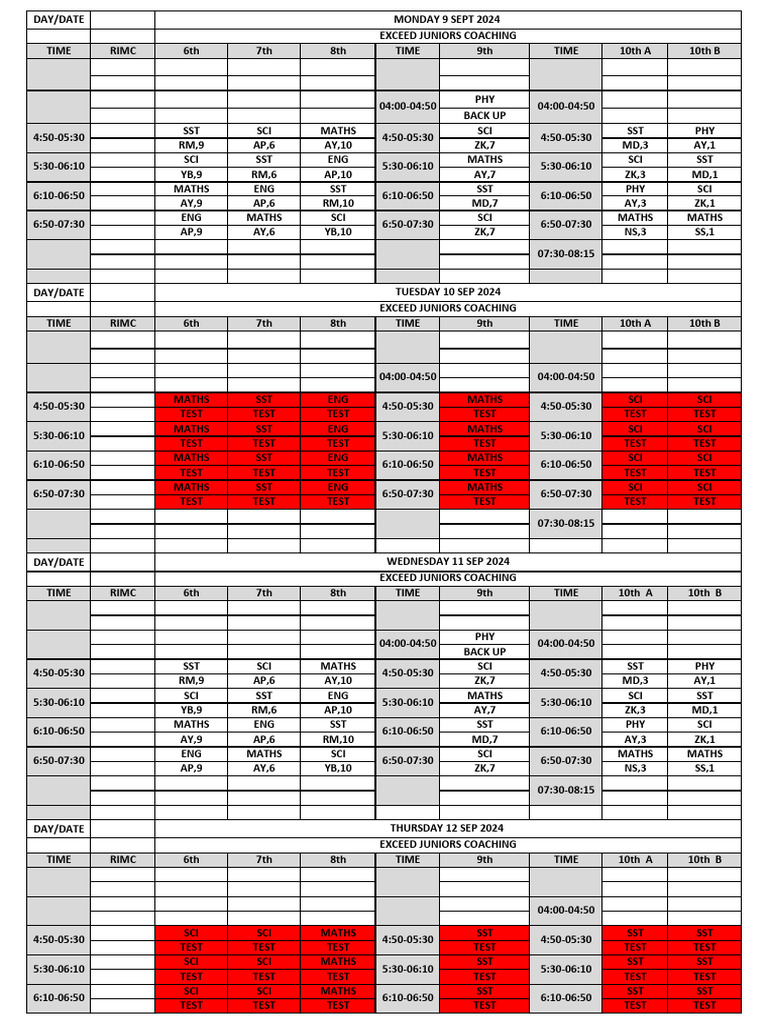 Time Table Ejc 9 Sept To 15 Sept 2024 | PDF