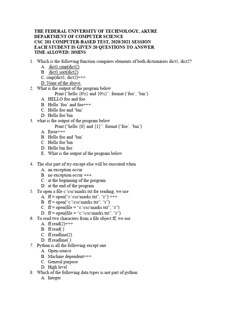 CSC 201 CBT Questions | PDF