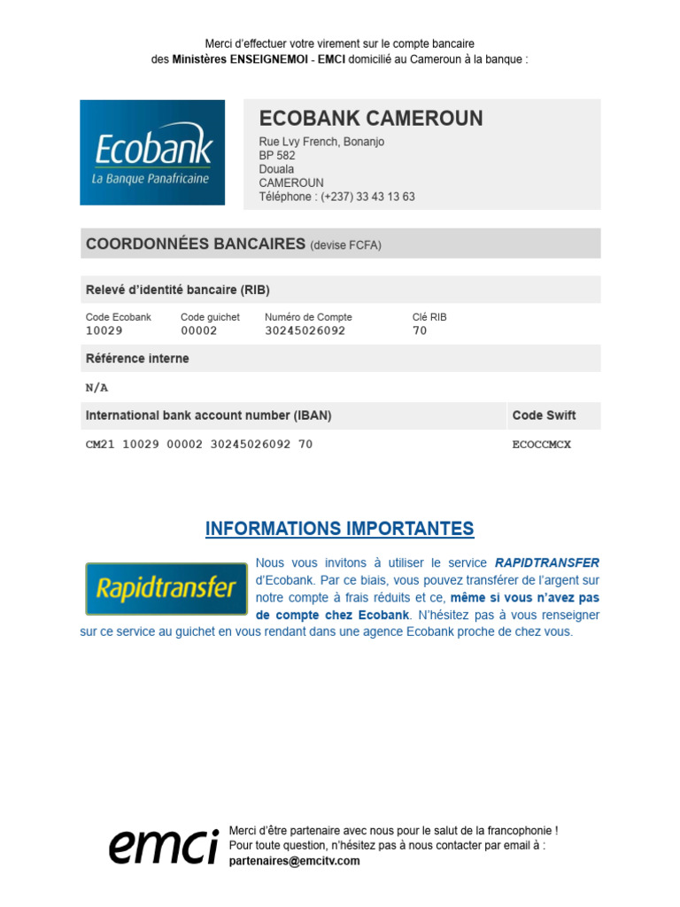 RIB-Ecobank-Douala-Cameroun | PDF