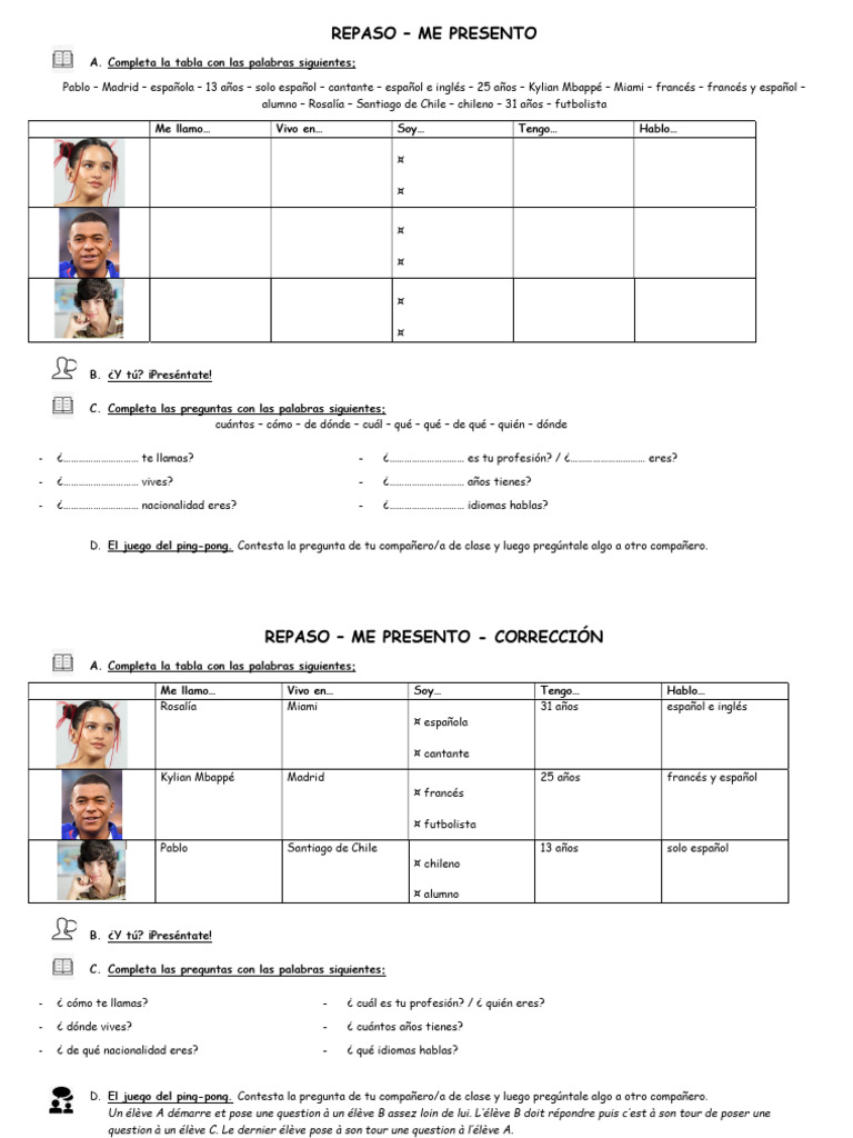 Me Presento - Repaso - 4e - 2024 | PDF