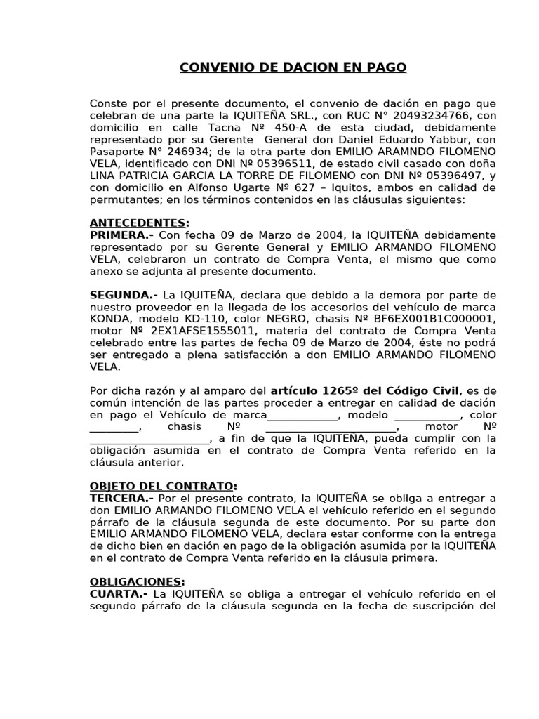 Convenio Dacion en Pago | PDF