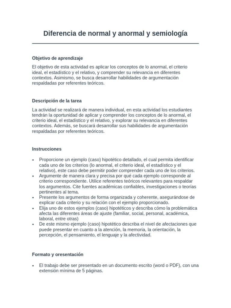 Diferencia de Normal y Anormal y Semiología Actividad | PDF
