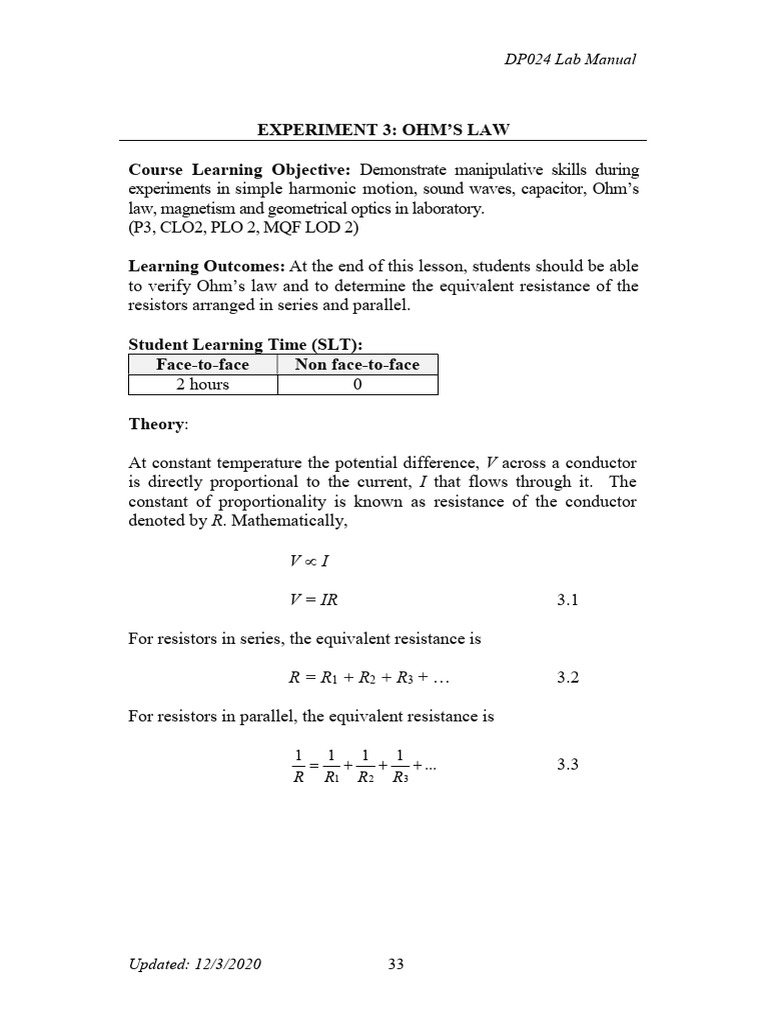 [Manual] EXP 3 DP024-OHM'S LAW | PDF