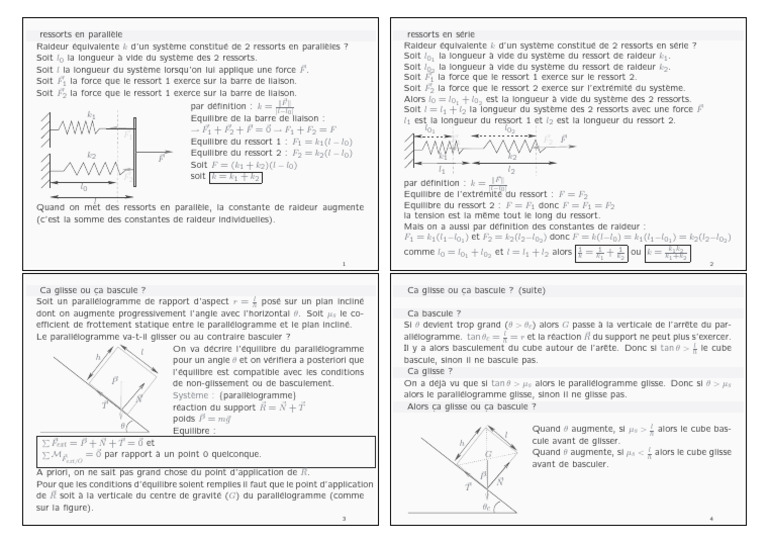 Raideur des ressorts en parallèle et série | PDF | Sciences physiques ...