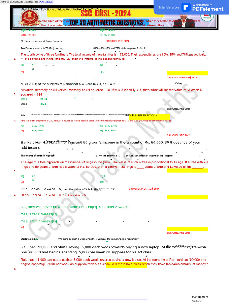 SSC CHSL 2024 Arithmetic Maths Top 50 Questions-En - Doclingo - Ai | PDF SSC CHSL 2024 Arithmetic Maths Top 50 Questions-En - Doclingo - Ai | PDF