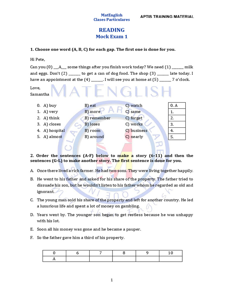 Simulacro 1 Reading | PDF