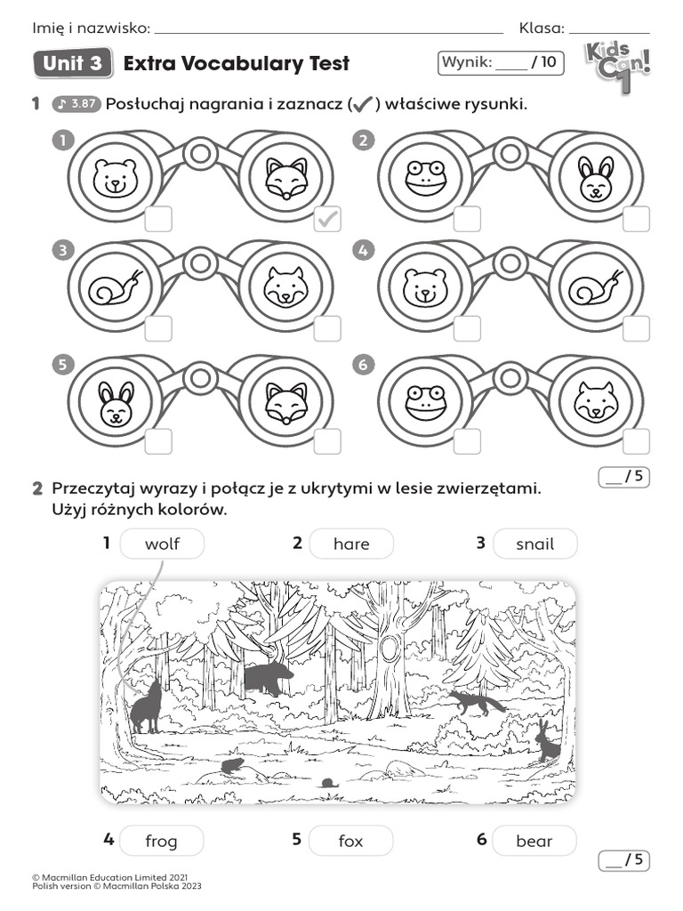 Kids Can_1_Extra Vocabulary Test_Unit 3 | PDF