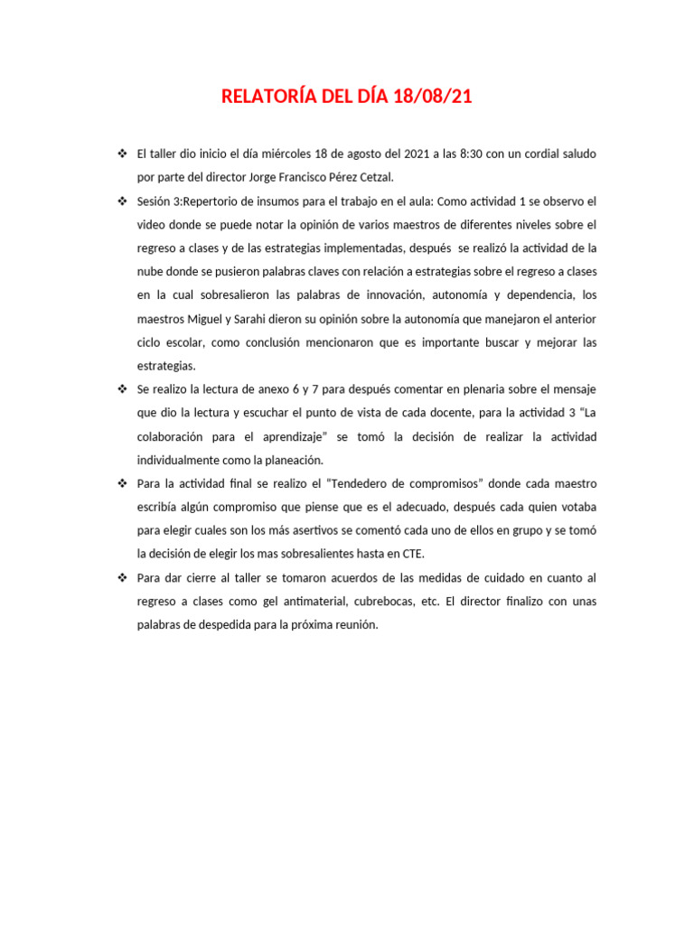 Relatoría Del Día 18 | PDF