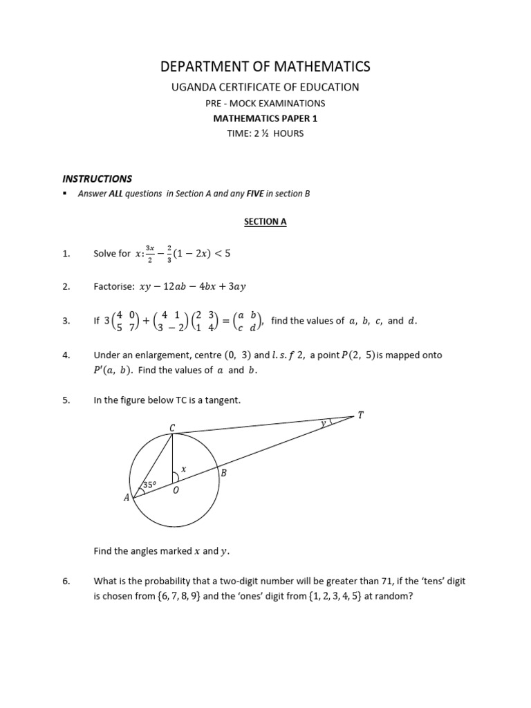 s4 Mathematics Paper 1 | PDF