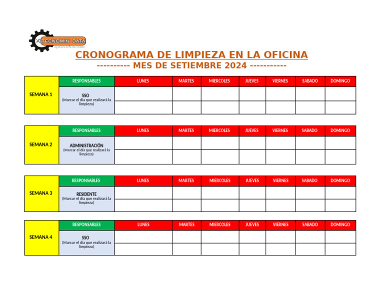 Cronograma de Limpieza de Oficina | PDF