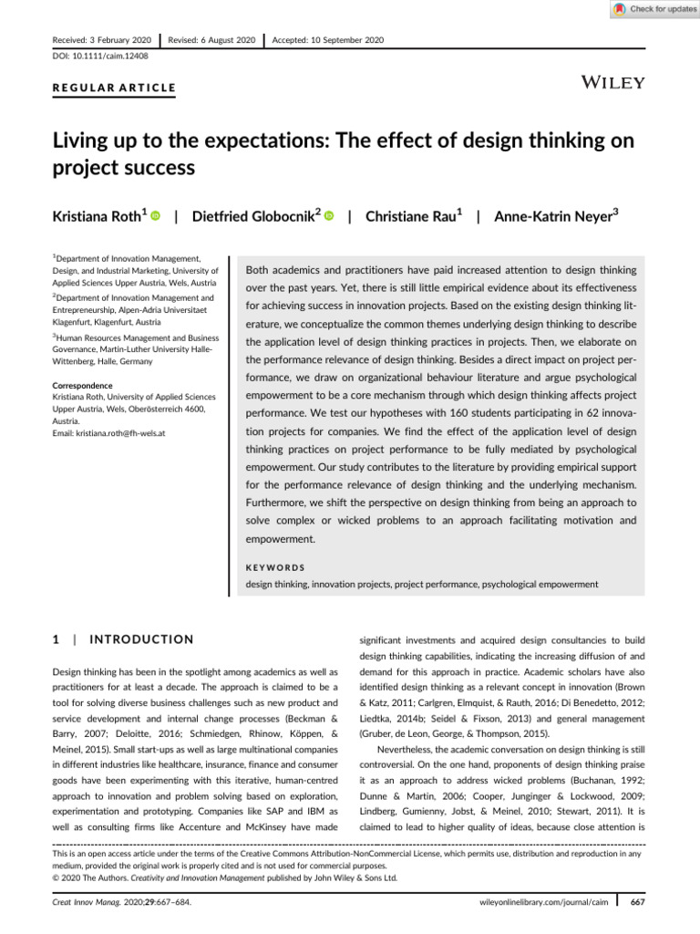 Living Up To The Expectations: The Effect of Design Thinking On Project ...