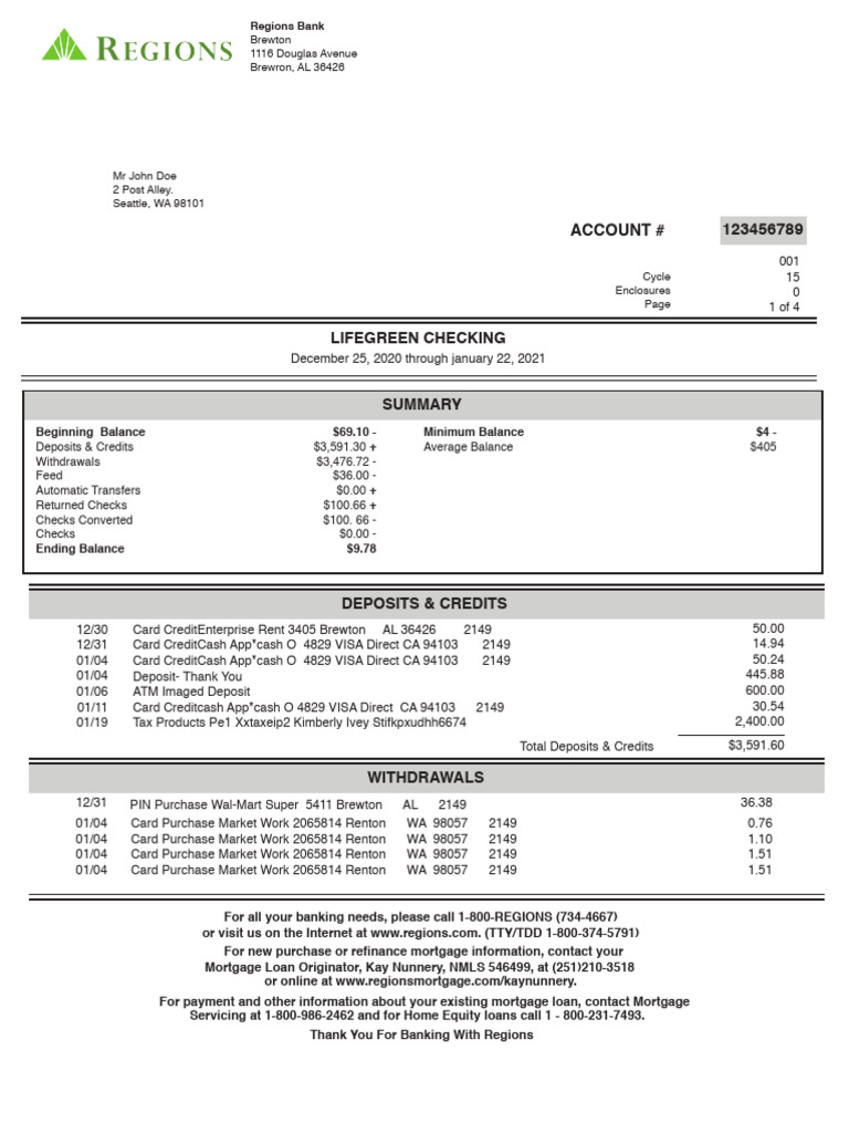 Bank Statement Regions | PDF