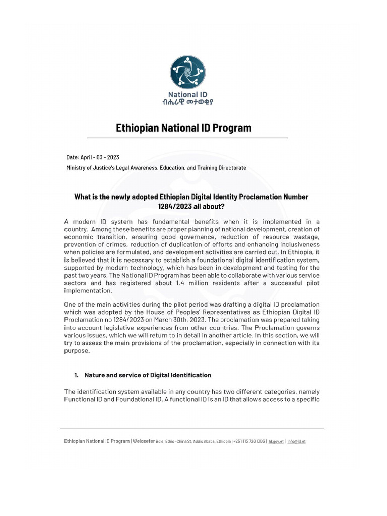 Ethiopian National ID Program Apr2023 | PDF