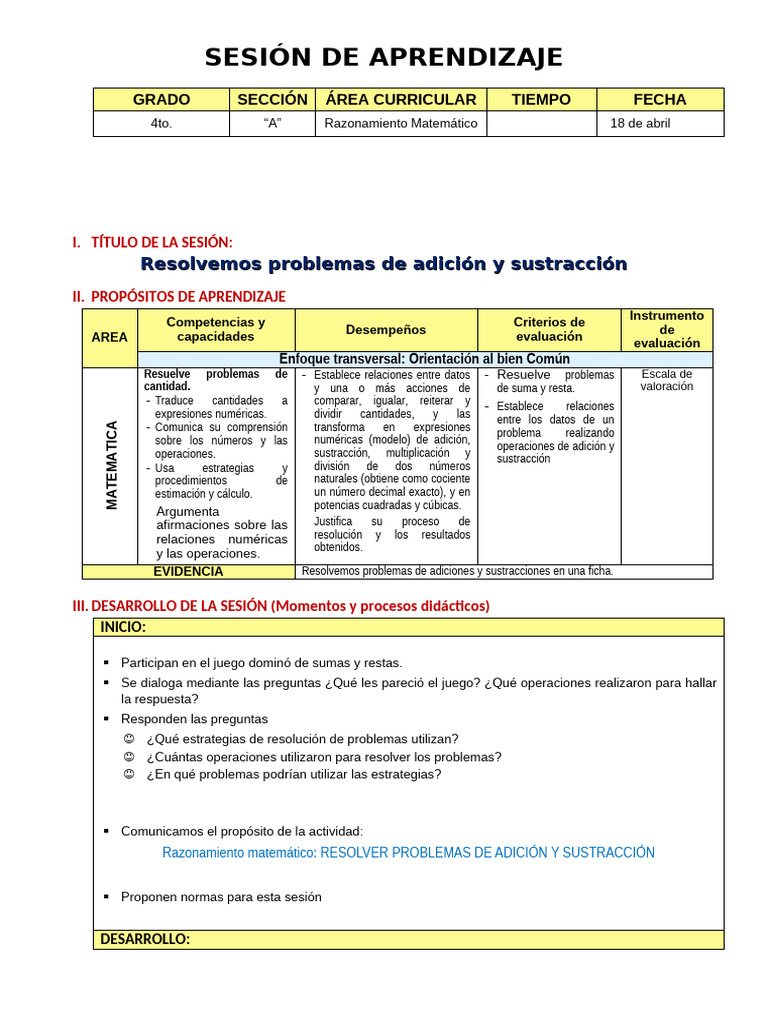 18-04 Matemática Problemas de Adición | PDF