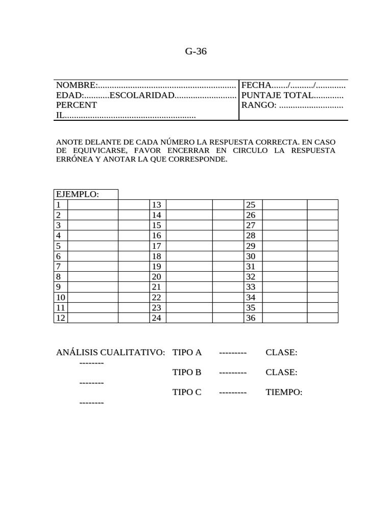 G-36 Hoja de Respuesta | PDF