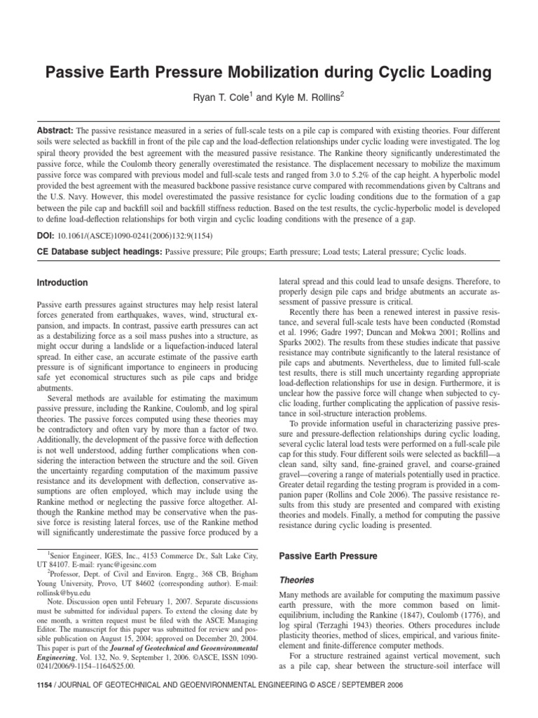 2006 - Passive Earth Pressure Mobilization During Cyclic Loading | PDF