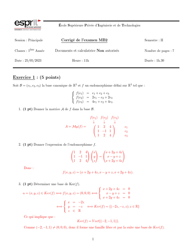 Correction - Examen MB2 - SP - 2223 | PDF