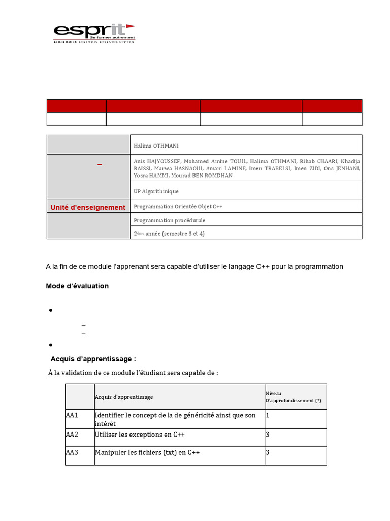 Fiche Module POO - CPP - 2A-24-25 | PDF
