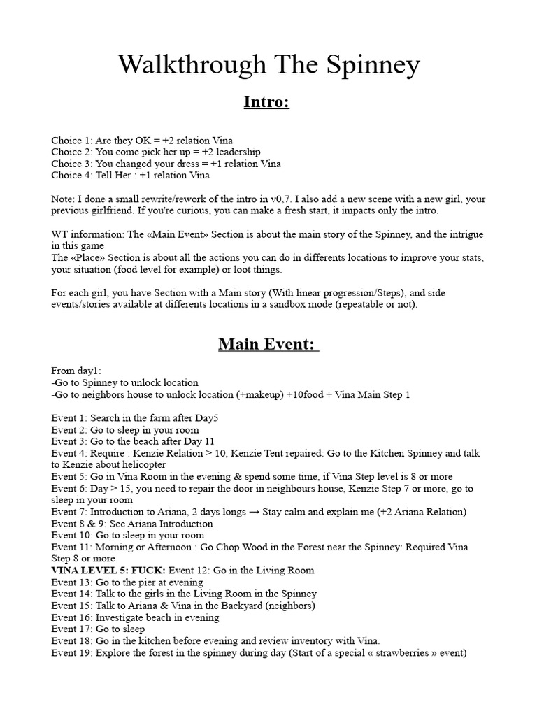 The Spinney Game Walkthrough Guide | PDF