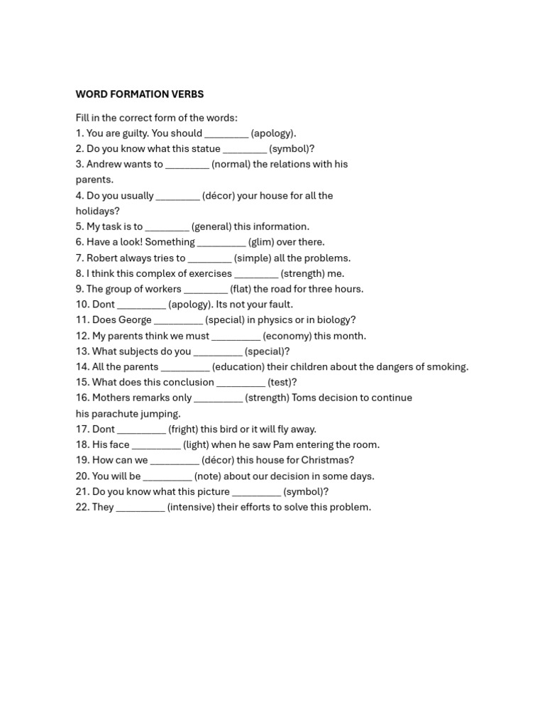 Word Formation Verbs | PDF