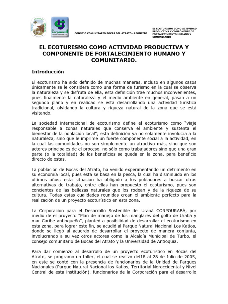 El Ecoturismo Como Actividad Productiva y Componente de Fortalecimiento ...