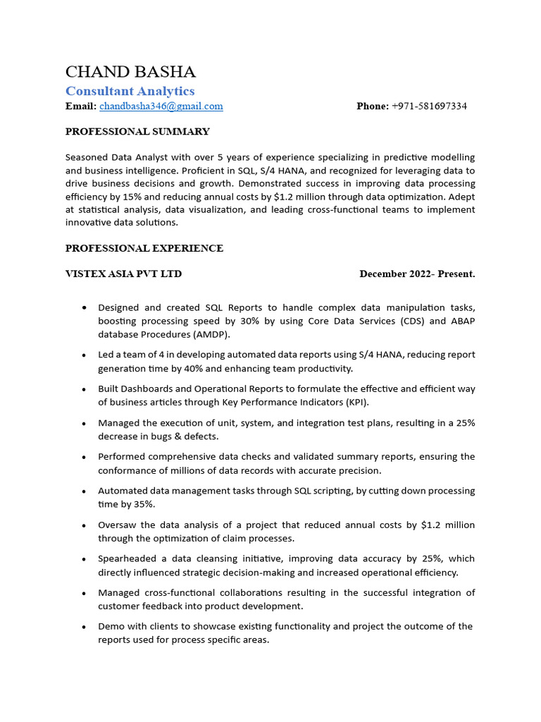 DAta Analyst Resume | PDF