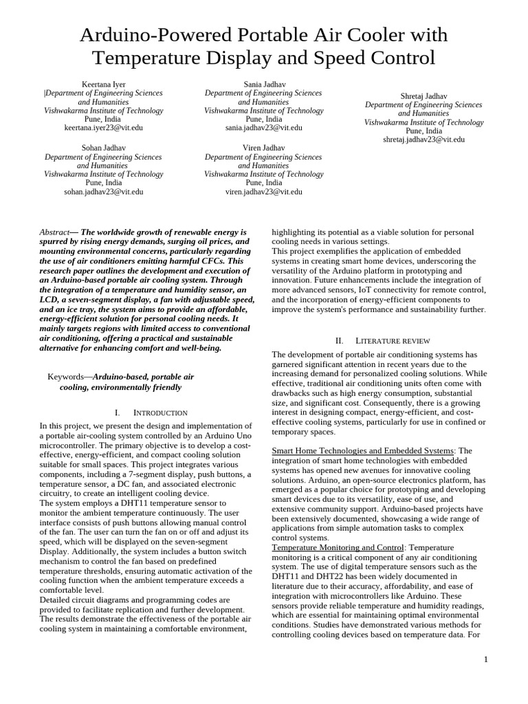 Arduino-Powered Portable Air Cooler With Temperature Display and Speed ...