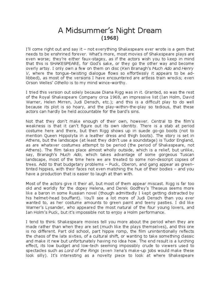 A Midsummer Night's Dream (1968) Movie Review | PDF | A Midsummer Night ...