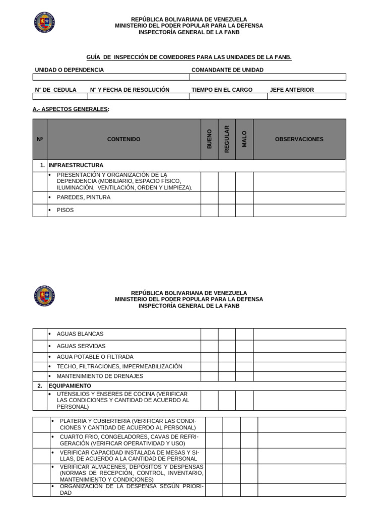 Guía Inspección Comedores. Actual | PDF