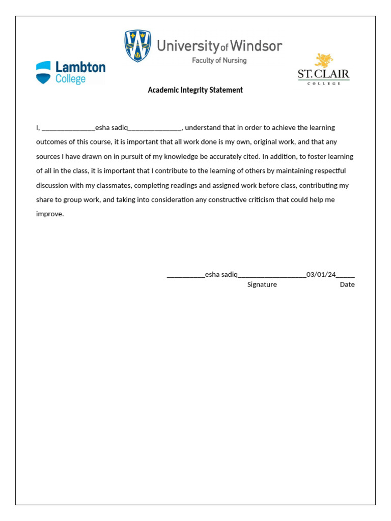 Academic Integrity Statement | PDF