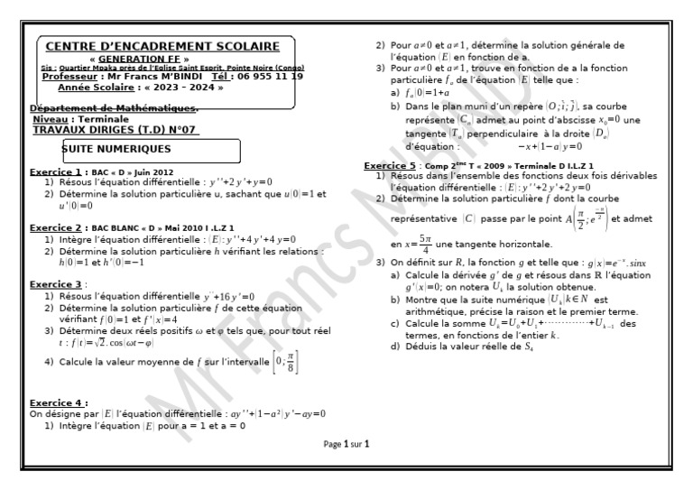 TD MATHS 2024 Terminale Equation 7 Différenteille OK | PDF