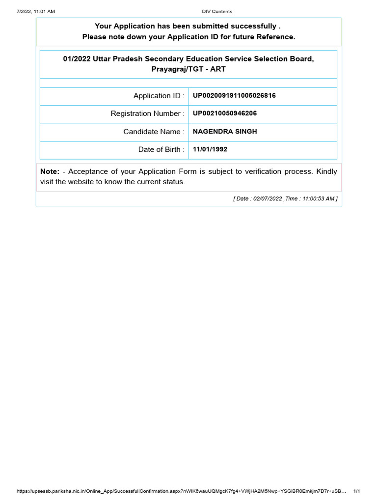 TGT Application Form Submitted | PDF