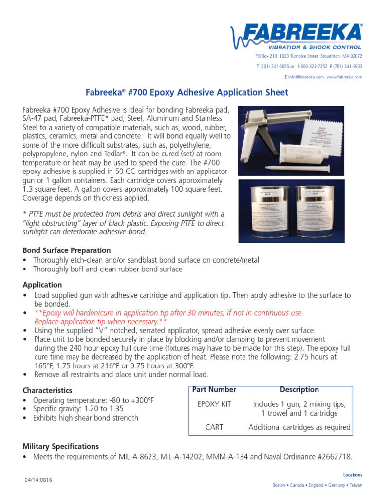 Fabreeka 700 Epoxy Adhesive - 0414 | PDF