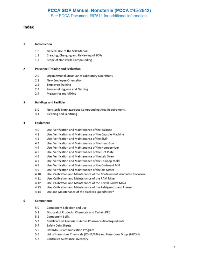 SOP PCCAManual Index | PDF