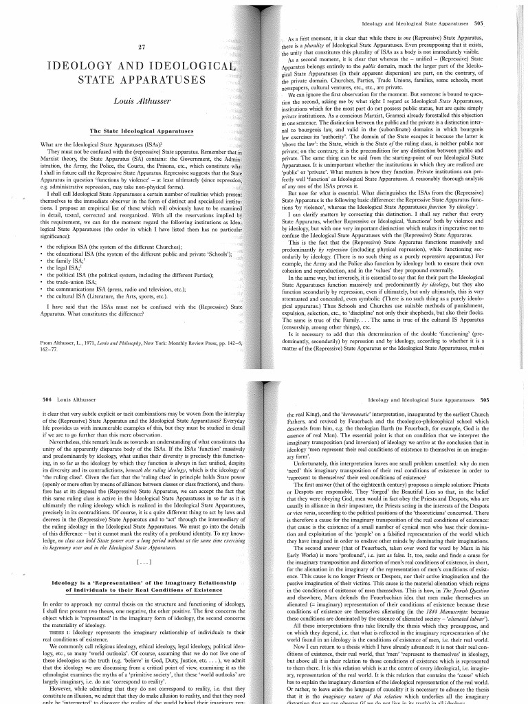 Althusser IdeologicalStateApparatus | PDF