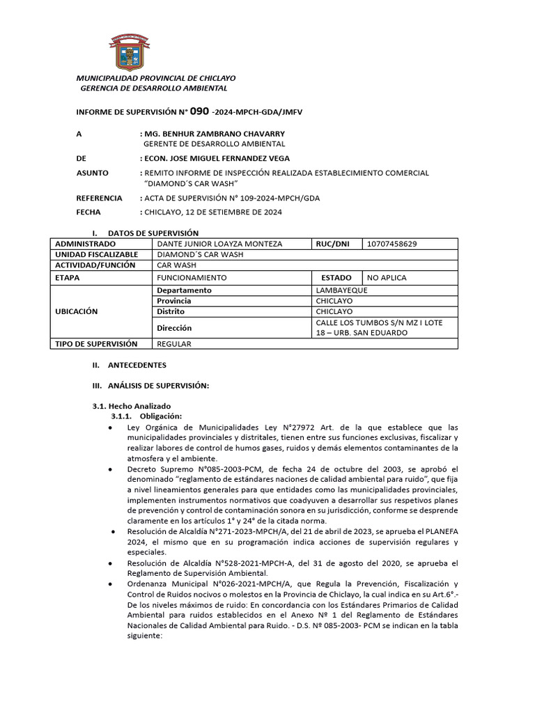 INFORME DE SUPERVISION 090 | PDF