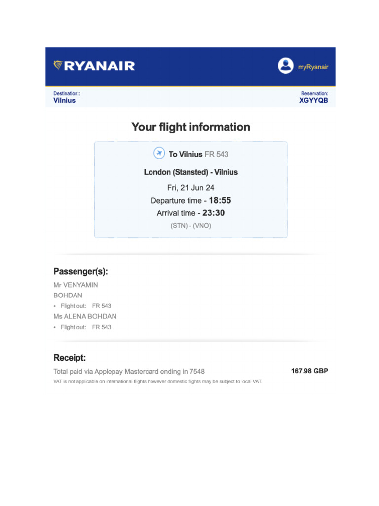 Ryanair Booking | PDF
