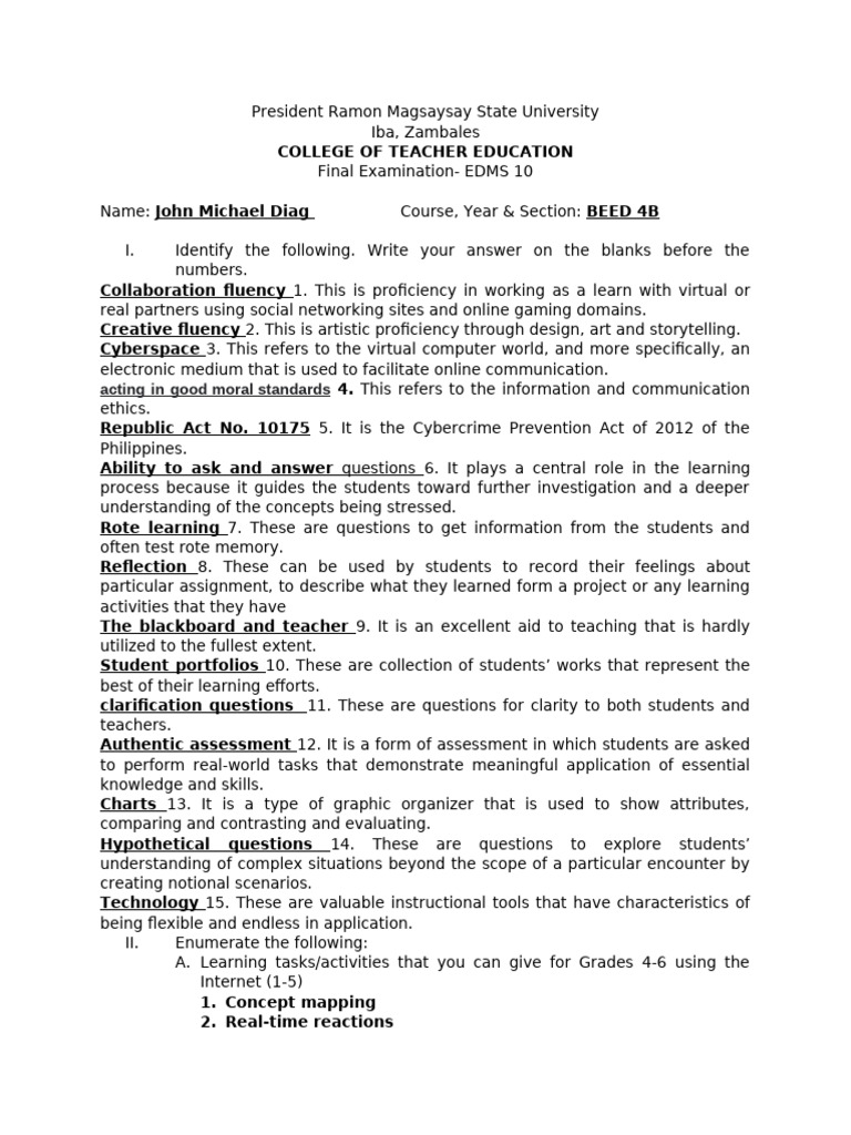 Final Exam - John Michael Diag | PDF