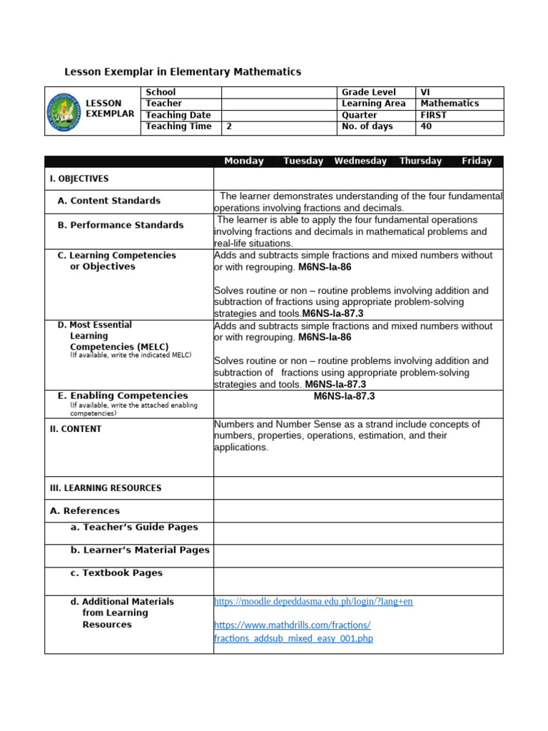 Grade 6 Math: Adding Fractions Exemplar | PDF | Learning | Mathematics