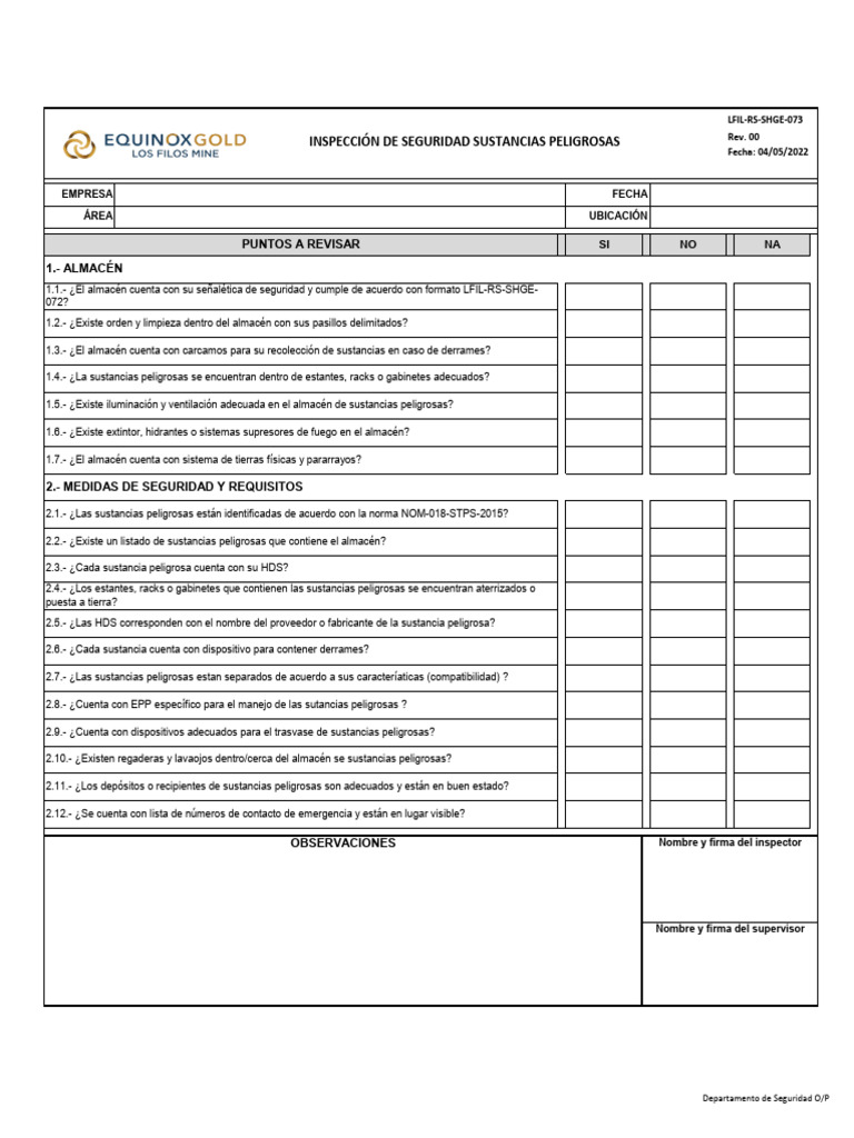 12 Inspeccion Sustancias Peligrosas Lfil-Rs-Shge-073 Ok | PDF