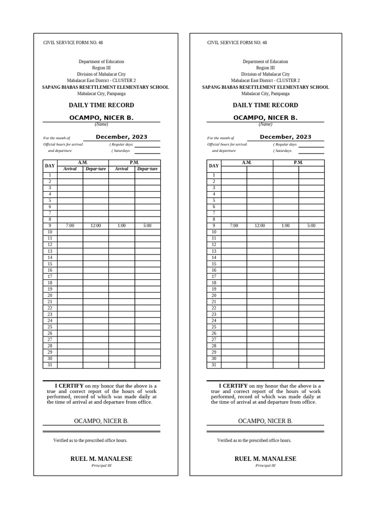 Dtr Be Accomplishment Report 2023 for Service Credits | PDF