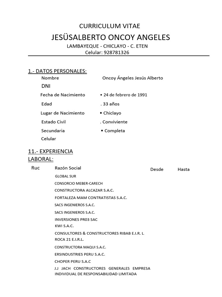 Curriculum Jesus Oncoy Angeles BN | PDF